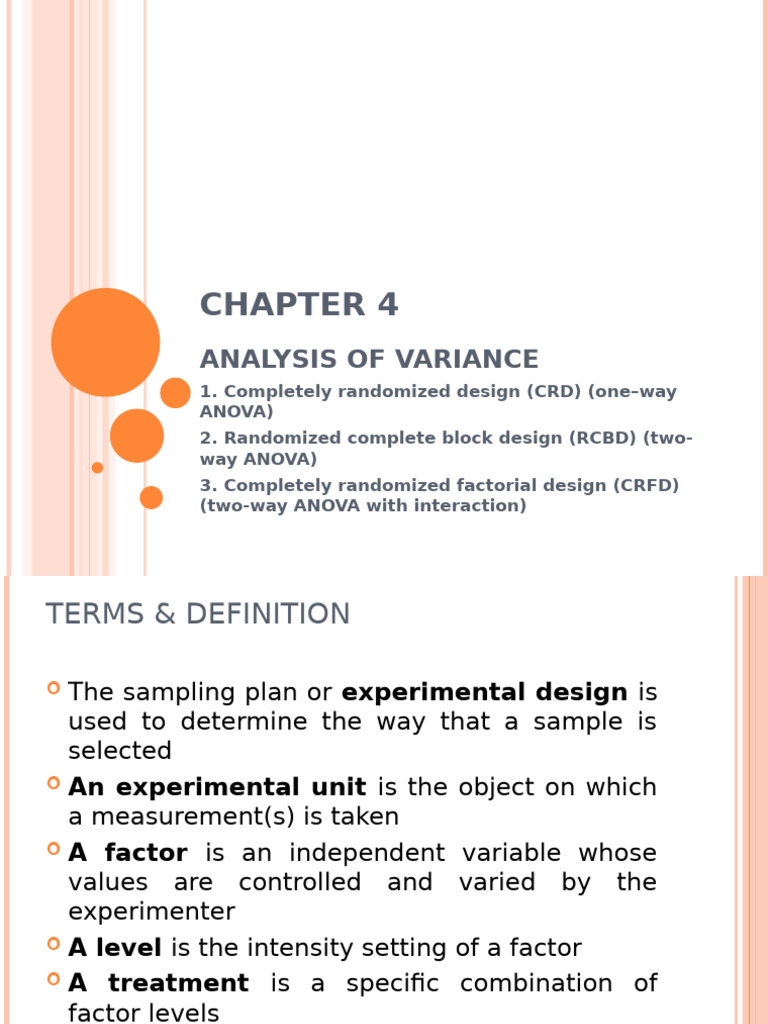 ANOVA Techniques and Designs Explained | PDF | Analysis Of Variance | F ...
