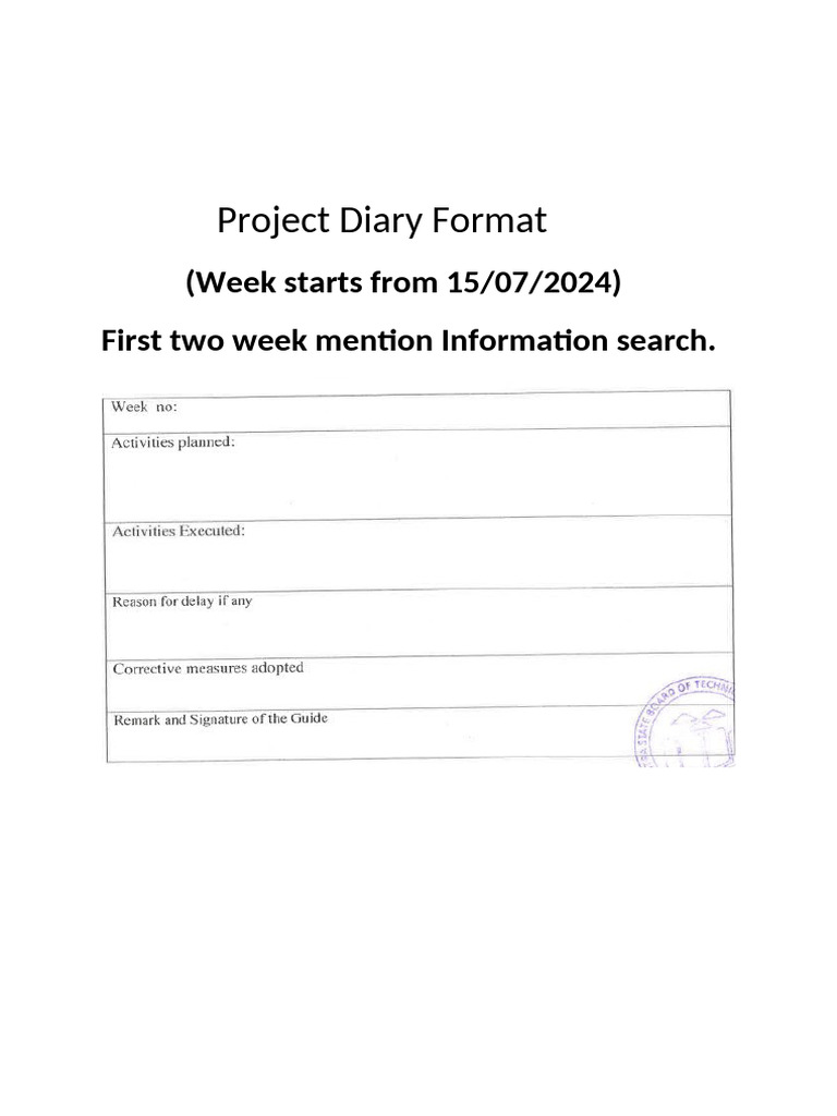Project Diary Format | PDF