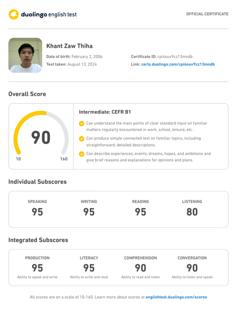 Duolingo English Certificate | PDF