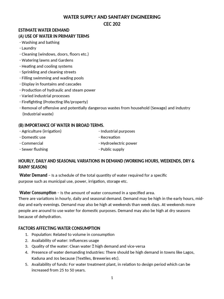 CEC 202 Water Supply and Sanitary Eng | PDF | Pump | Filtration