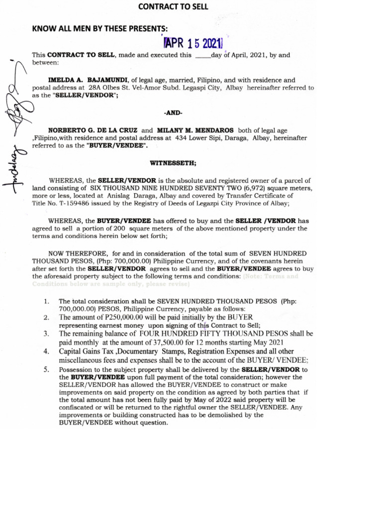 Contract To Sell-Anislag Lot | PDF