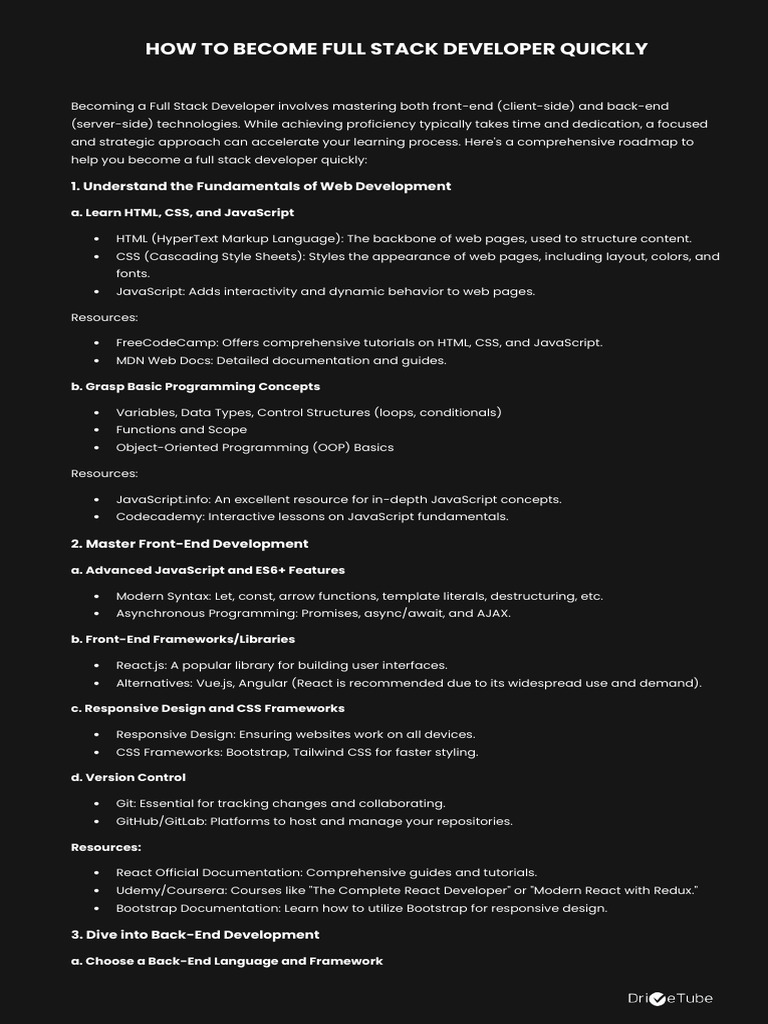 How To Become Full Stack Developer Quickly | PDF | Java Script | World ...