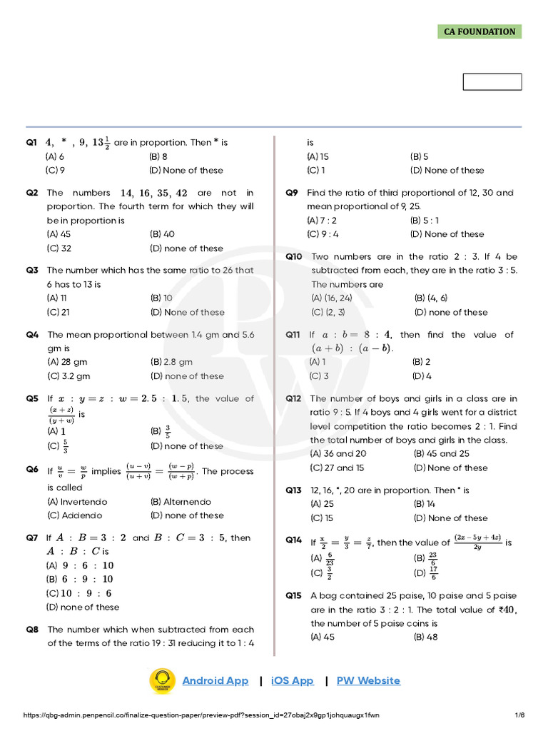 Ratio and Proportion, Indices, Logarithm - DPP 02 (Of Lec 03) | PDF | Mathematics