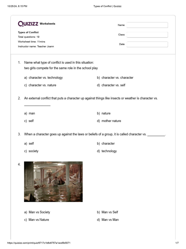 Types of Conflict Worksheets | PDF | Conflict (Process)