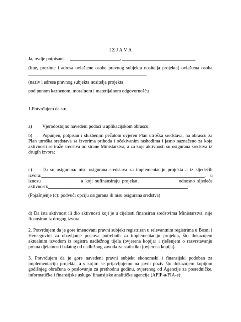 IZJAVA Bosanski | PDF