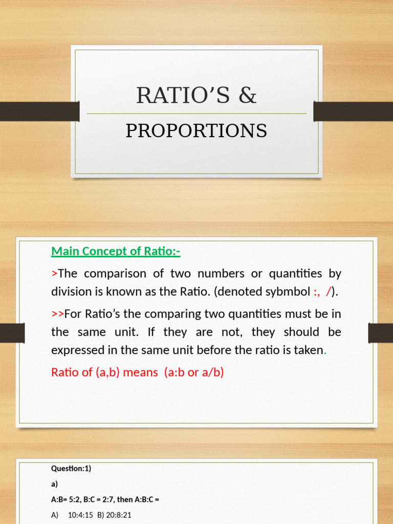 Ratio’s & Proportions Ppt | PDF | Ratio | Currency