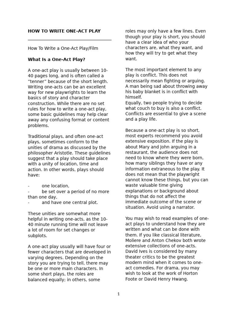 HOW TO WRITE ONE-ACT PLAY | PDF | Plot (Narrative)