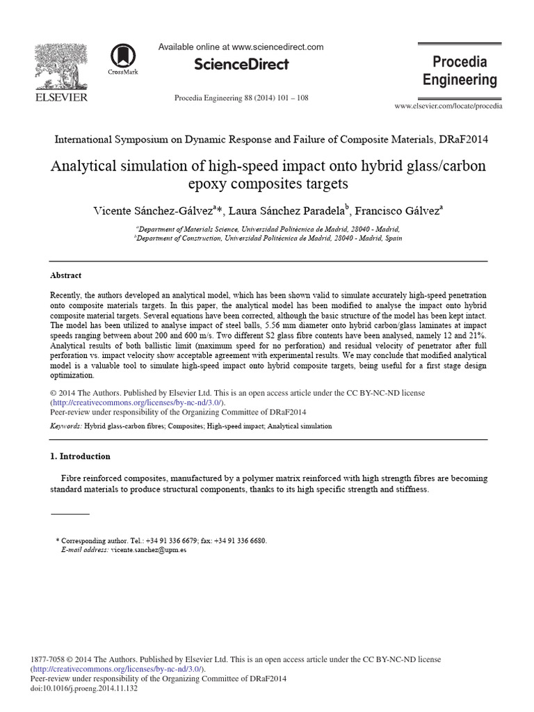 Analytical Simulation of High Speed Impact Onto Hybrid Gla - 2014 - Procedia Eng | PDF ...
