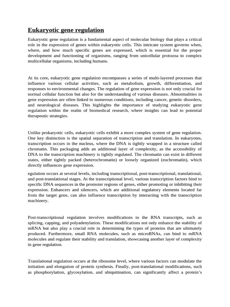 lecture 9 eukaryotic gene regulation | PDF | Regulation Of Gene ...