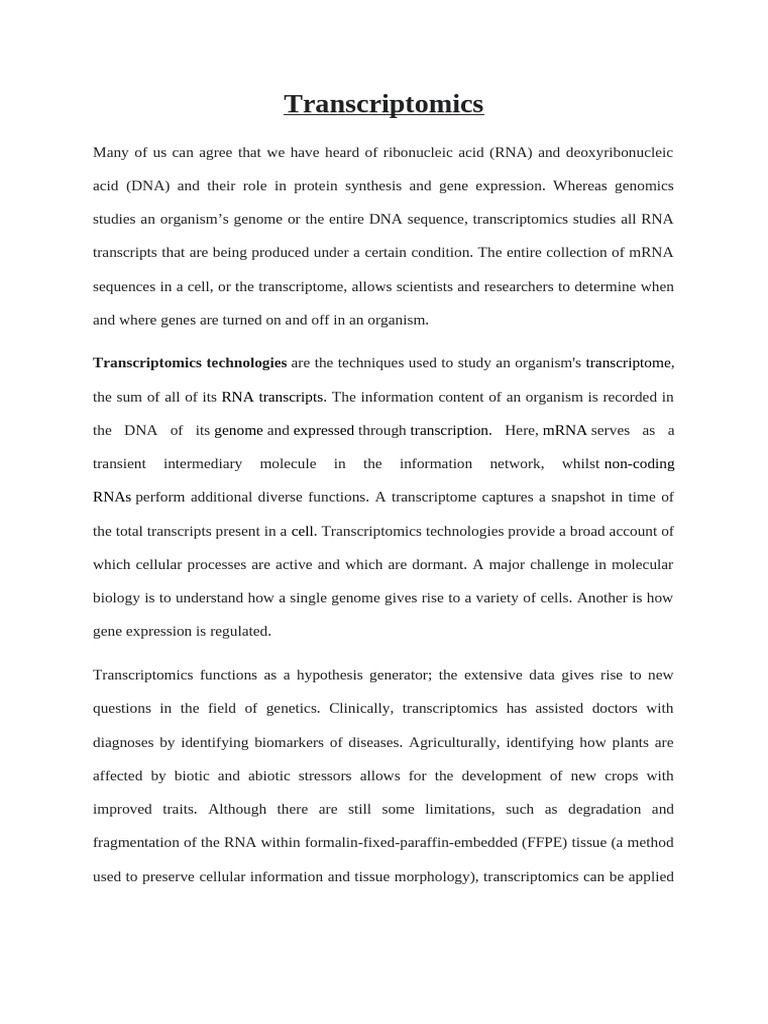 Transcriptomics Lecture 10 | PDF | Transcriptome | Rna