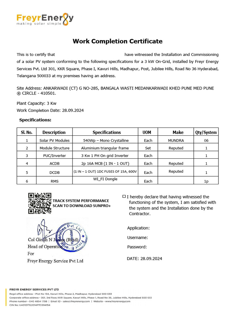 Solar Work Completion Report | PDF