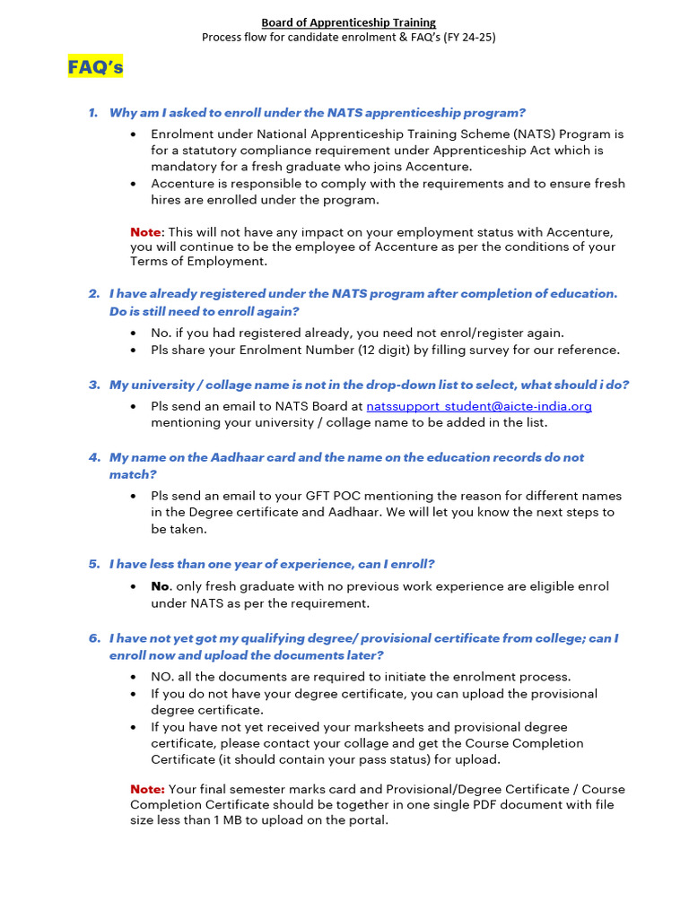 2024-25 - Enrolment Process & FAQ's NATS 2.0 - 09 | PDF
