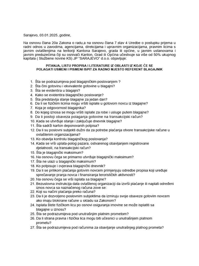 Pitanja I Literatura Blagajnik 2025-01-1736341711 | PDF