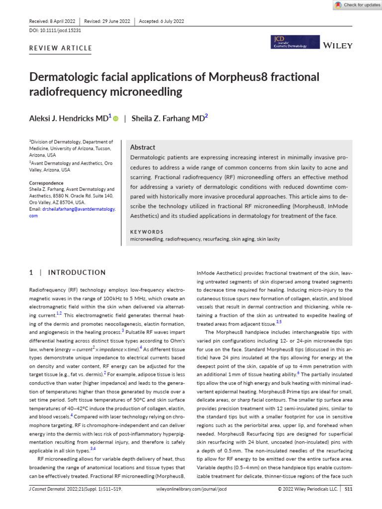 Morpheus 8 Facial Artigo | PDF | Skin | Integumentary System