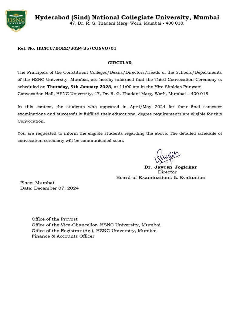 Convocation Circular | PDF