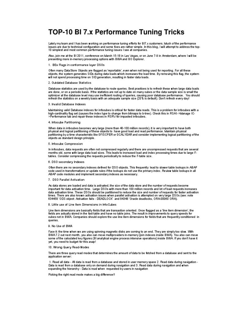 TOP-10 BI 7.x Performance Tuning Tricks | PDF | Database Index | Databases