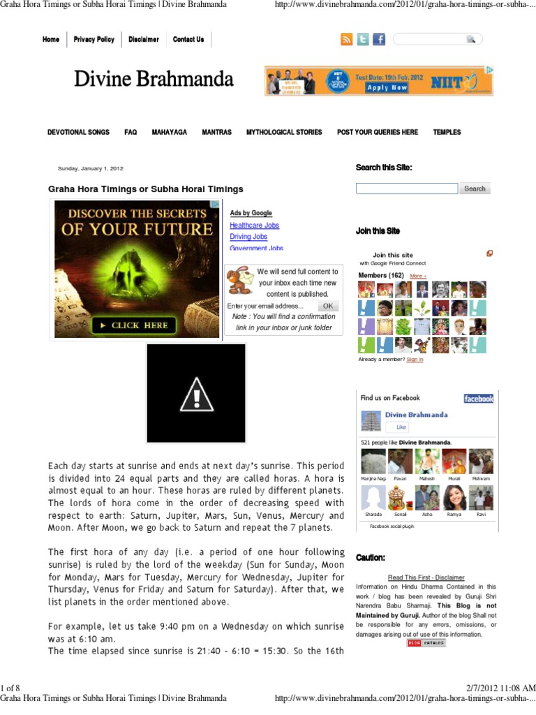 Graha Hora Timings or Subha Horai Timings - Divine Brahmanda | PDF ...