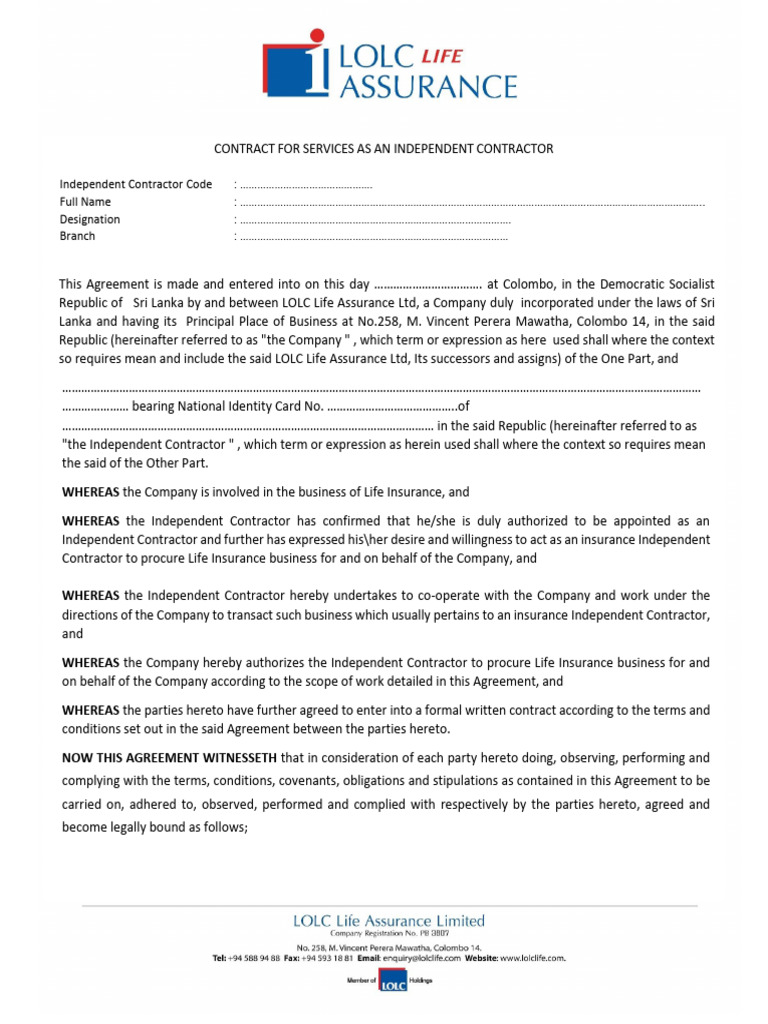 New Agency Agreement-LOLC Life Assurance LTD (PEF Version) | PDF ...