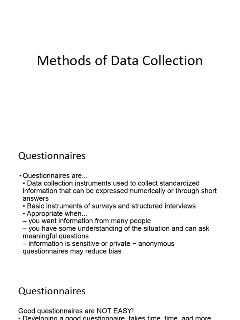 Methods of Data Collection | PDF | Survey Methodology | Questionnaire