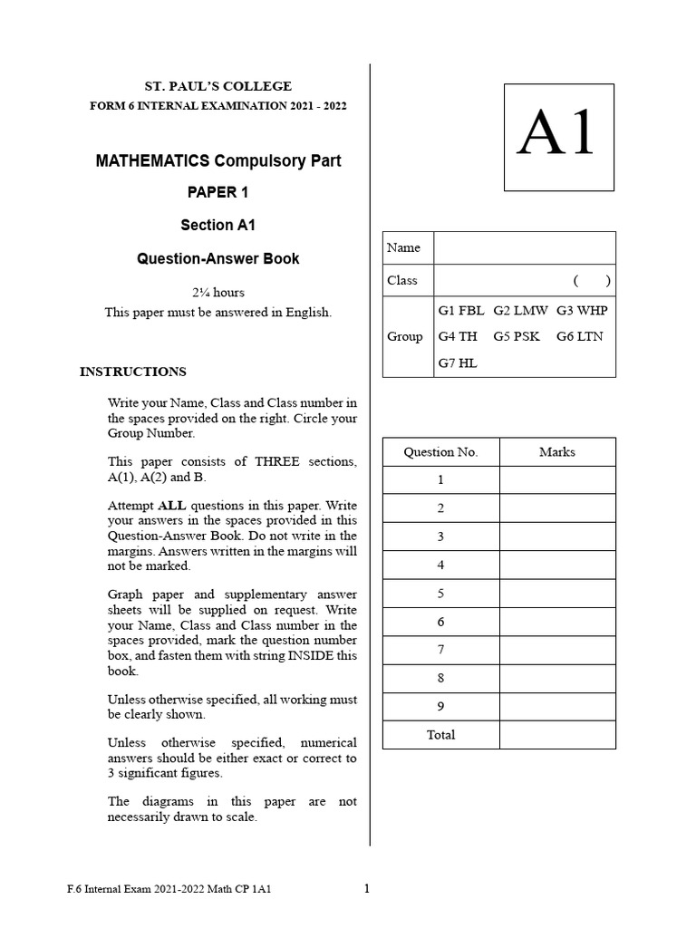 2122 F6 Paper 1 Section A1 QAB | PDF | Arithmetic | Mathematics
