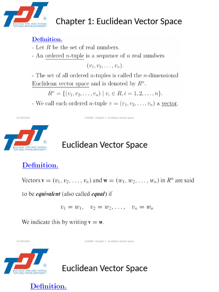 Chapter 1 Euclidean Vector Spaces Updated 1 2 | PDF