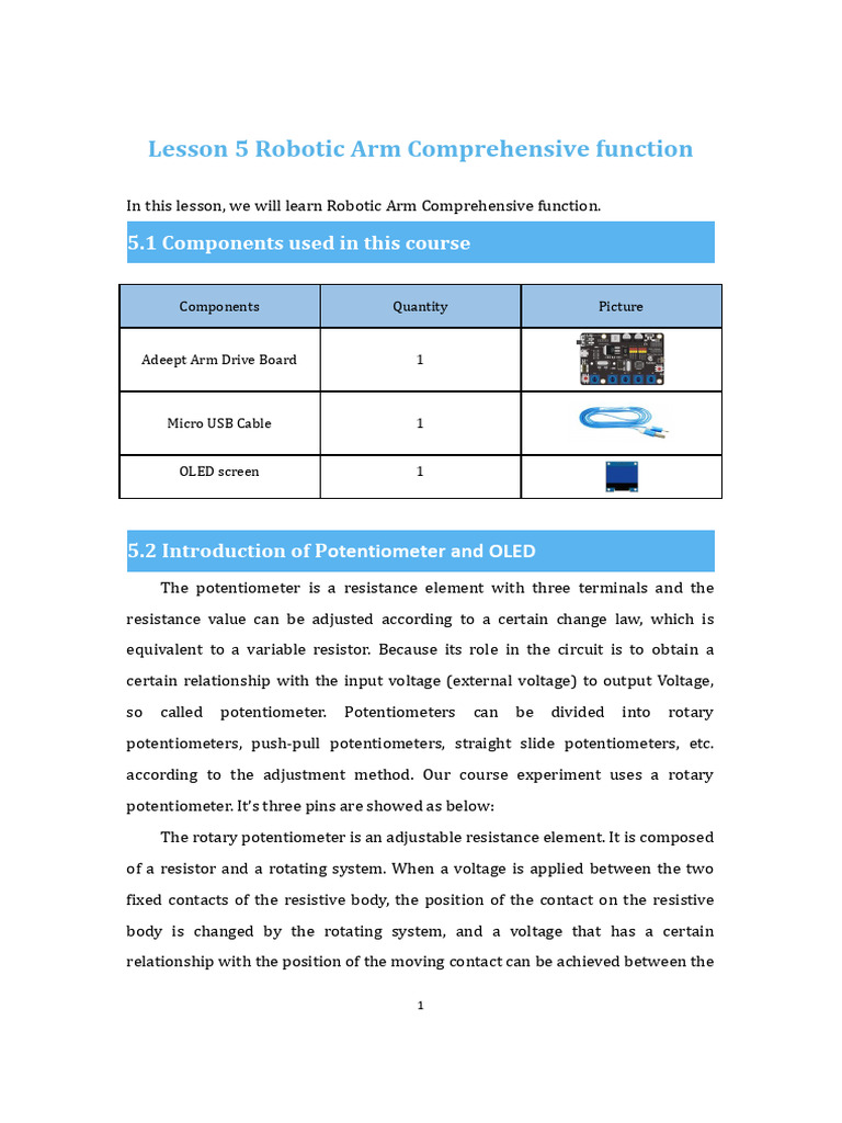 Lesson 5 Robotic Arm Comprehensive Function | PDF | Electronics | Computer Engineering