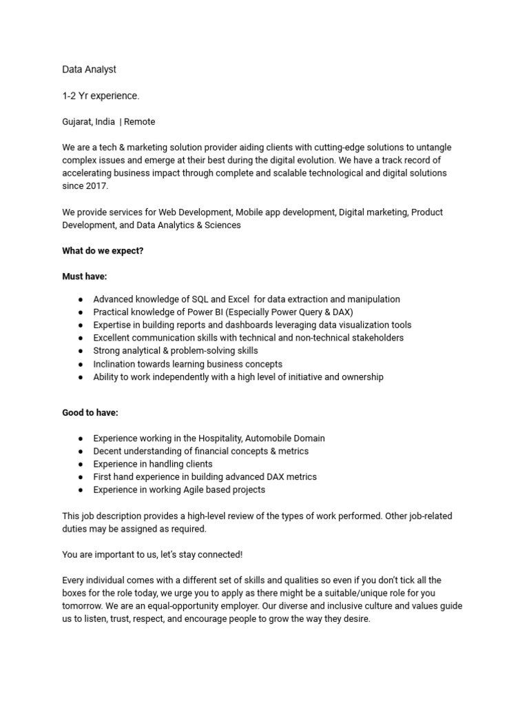 Data Analyst Job Opening in Gujarat | PDF