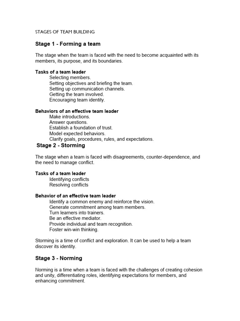Team Building Stages Explained | PDF | Empathy | Goal