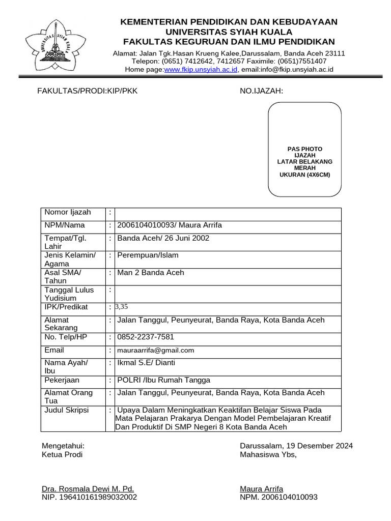 Biodata Sidang MAURA | PDF