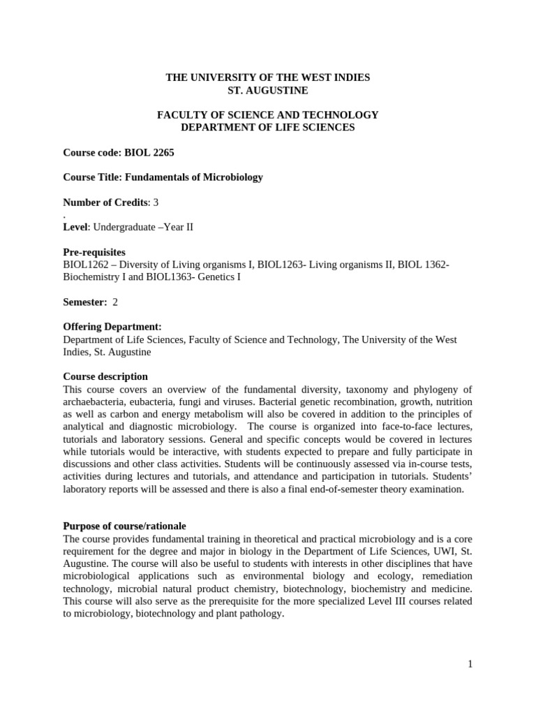 BIOL2265-Fundamentals of Microbiology-Course Description | PDF ...