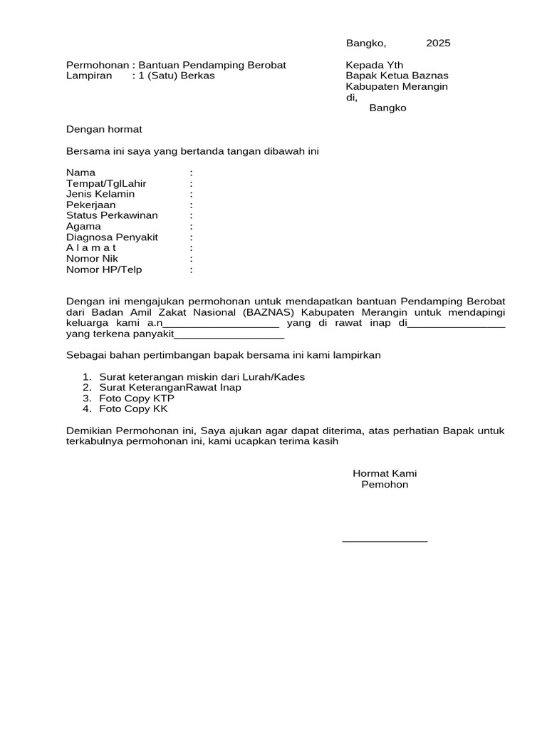 Surat Permohonan Biaya Berobat 1 | PDF