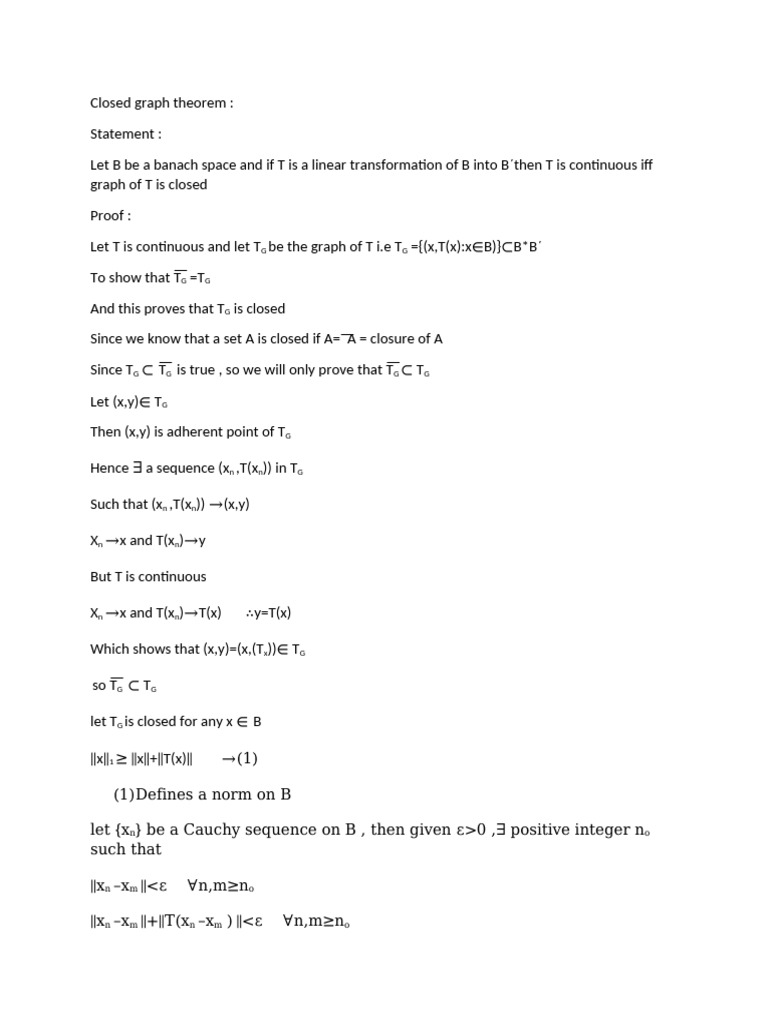 Closed graph theorem | PDF | Banach Space | Functional Analysis