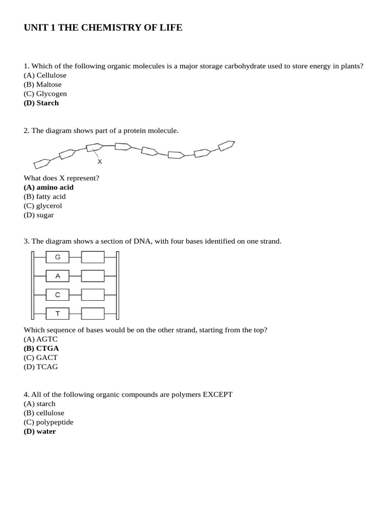 Chemistry of Life: Key Concepts and Questions | PDF | Carbohydrates ...