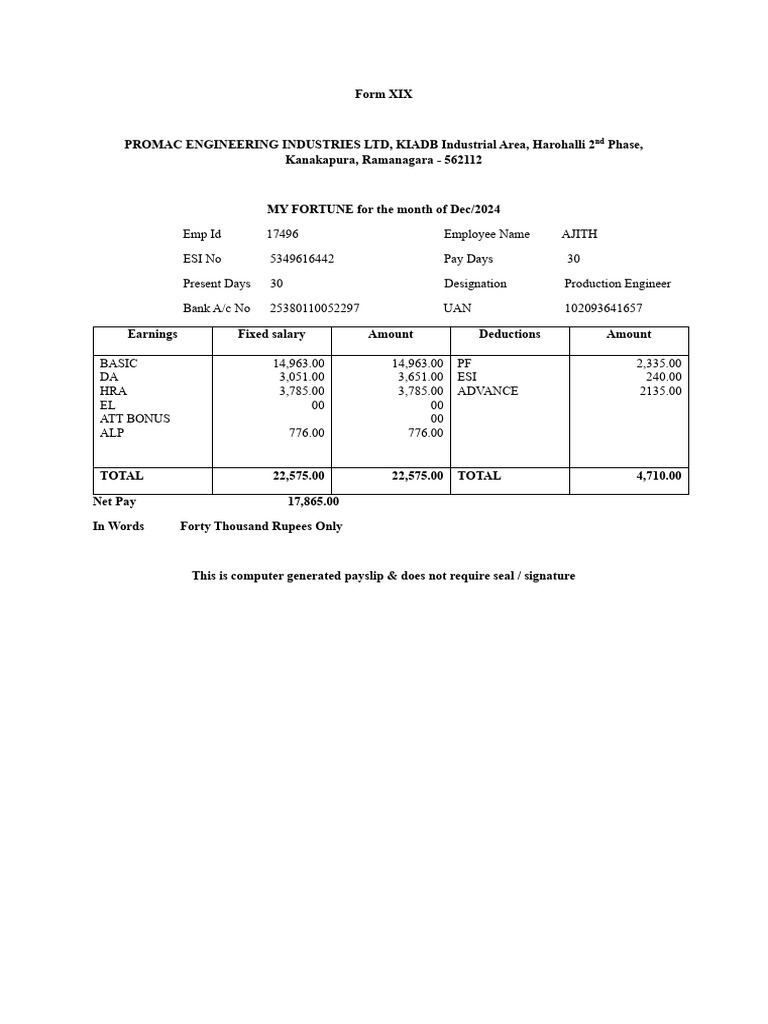 December 2024 Payslip for Ajith | PDF