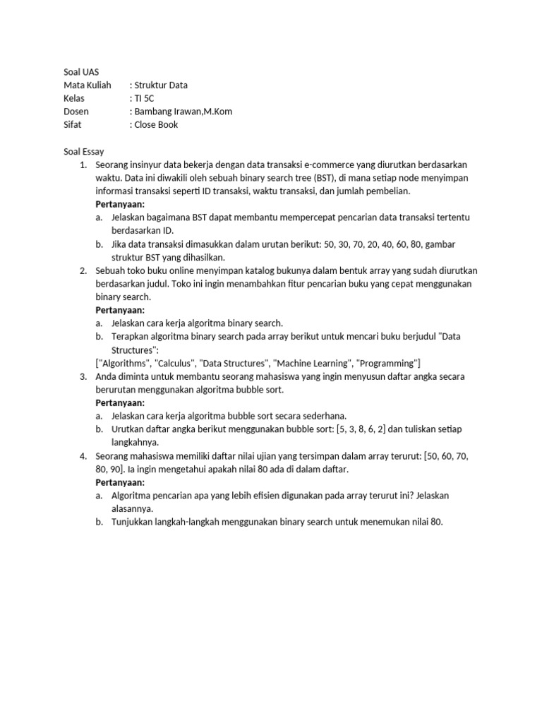 Soal Uas Struktur Data Ti 5c-1 | PDF