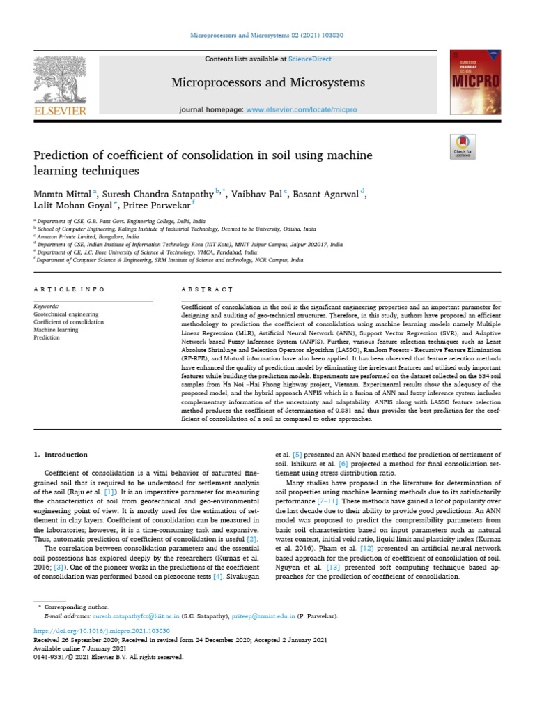 2-Prediction of coefficient of consolidation in soil using machine | PDF | Mean Squared Error ...
