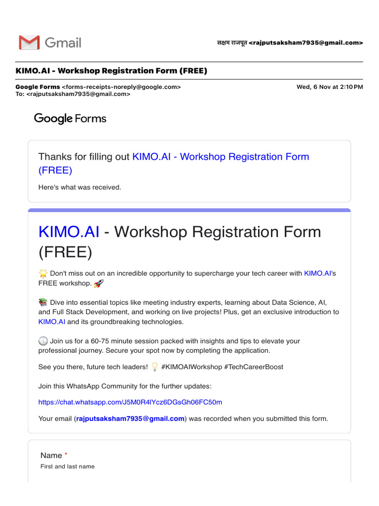 KIMO - Ai - Workshop Registration Form (FREE) | PDF