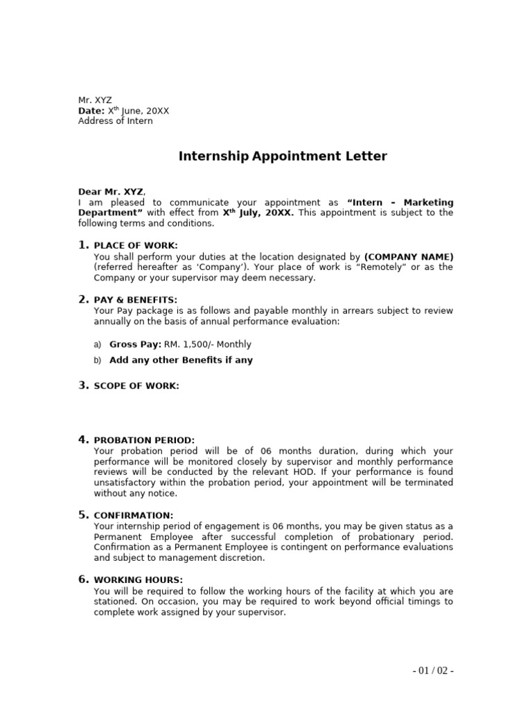 Internship Appointment letter | PDF | Employment | Performance Appraisal