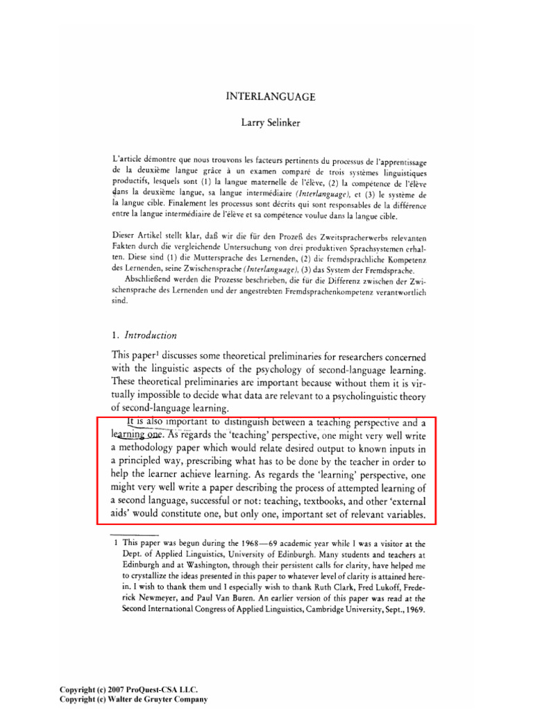 Selinker 1972 Interlanguage | PDF