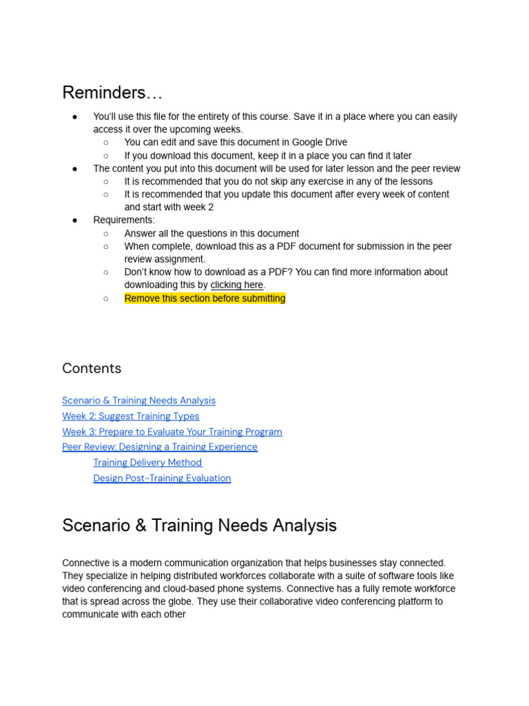 Practice Peer-Graded Assignment - Designing A Training Experience | PDF | Goal | Educational ...
