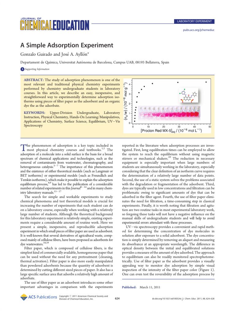 A Simple Adsorption Experiment | PDF | Adsorption | Physical Chemistry