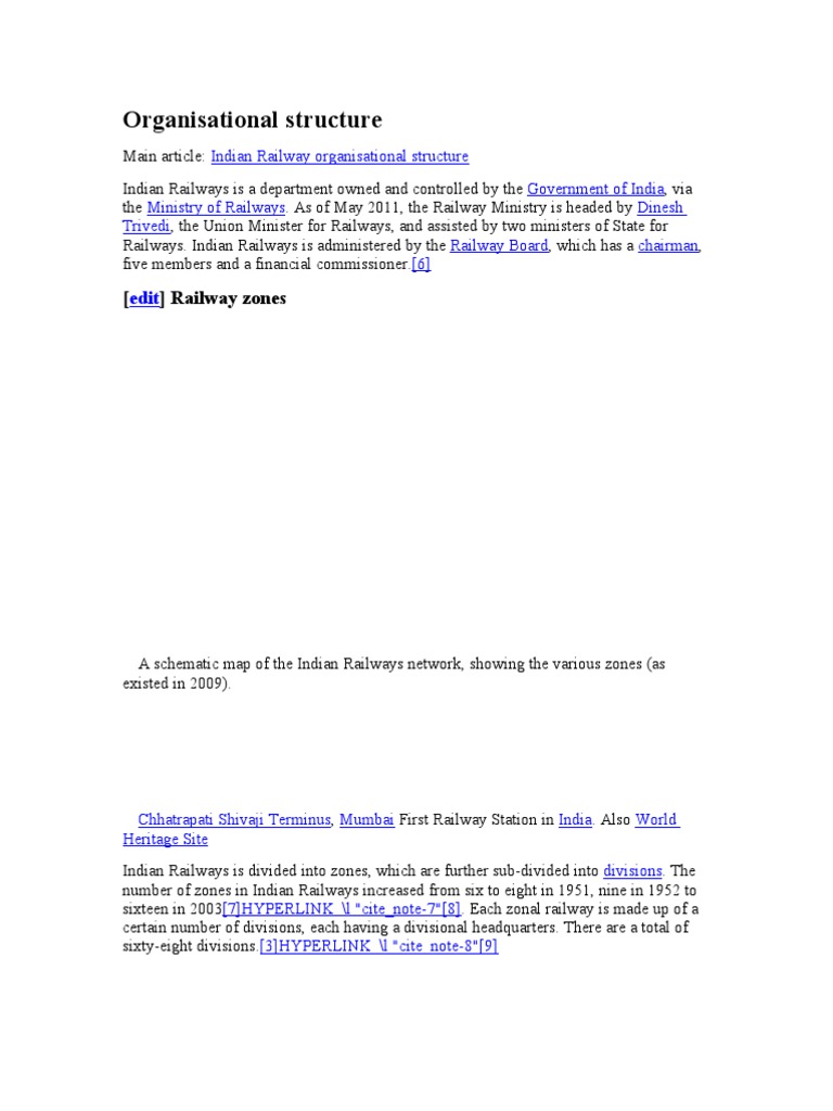 Organisational Structure: Railway Zones | PDF | Rail Transport ...