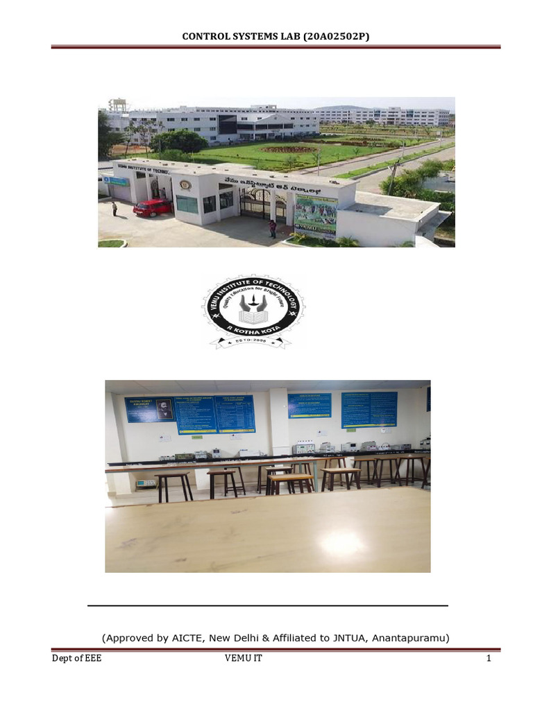 JNTUA Control Systems Lab Manual R20 | PDF | Control Theory | Engineering