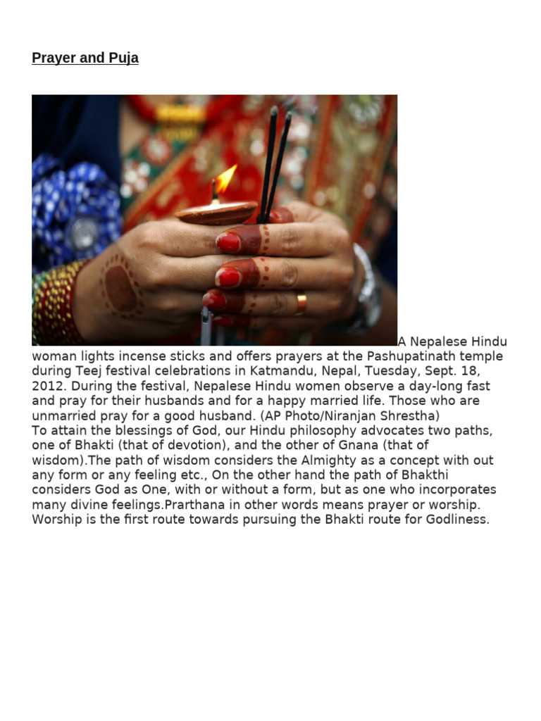 Hindu Prayer and Puja Practices | PDF | Prayer | Hindu Deities