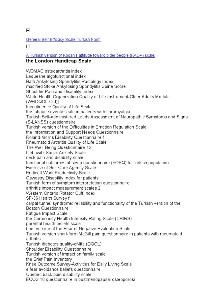 The London Handicap Scale: General Self-Efficacy Scale-Turkish Form ...