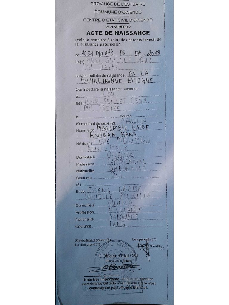 Acte de Naissance | PDF