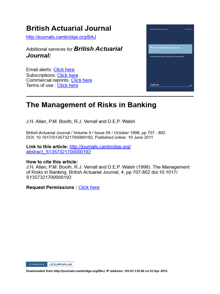 The Management of Risks in Banking | PDF | Derivative (Finance ...
