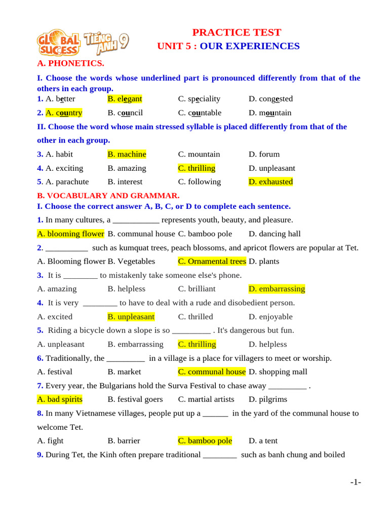 Unit 5 Practice Test: Phonetics & Vocabulary | PDF | Cost Of Living ...