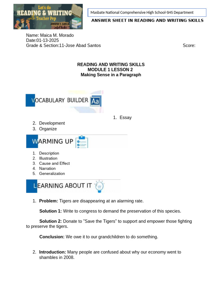 2Template_RWS11_Q3_M1_L2_Pitching-Pattern-Pages-in-Writing | PDF | Cost ...