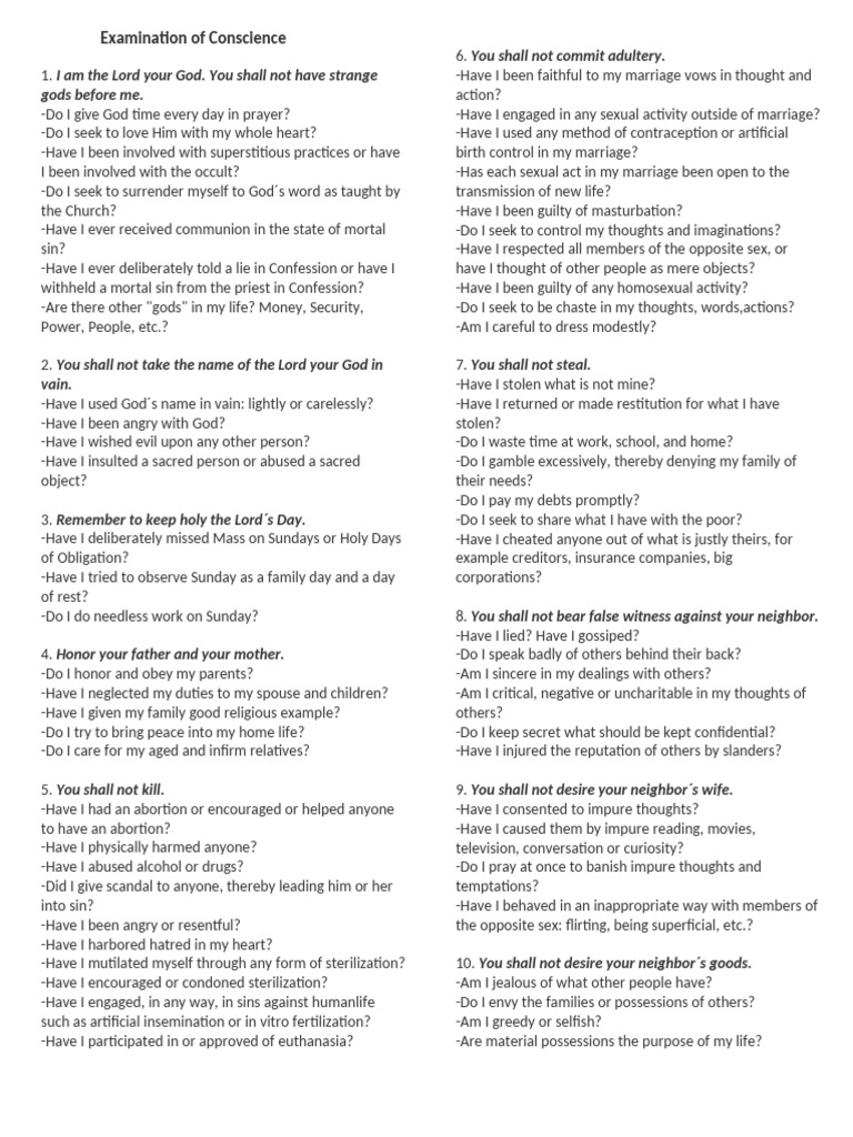 Examination of Conscience | PDF | Confession (Religion) | Penance